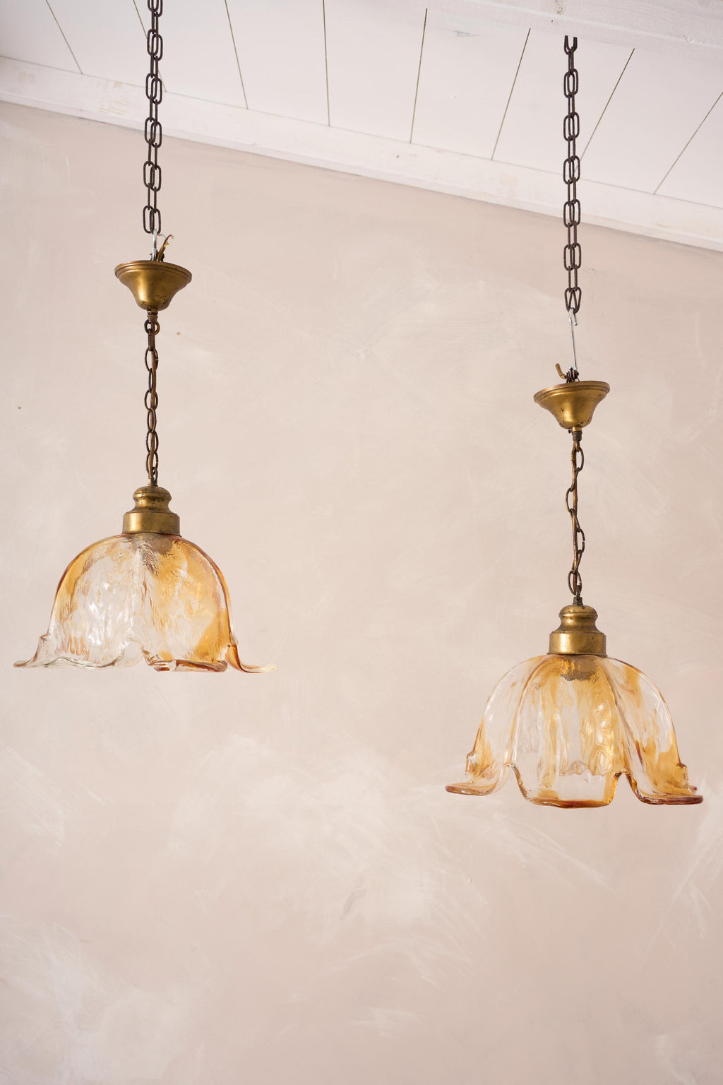 Spanish Amber glass tulip pendant lights - 10 available – TallBoy Interiors